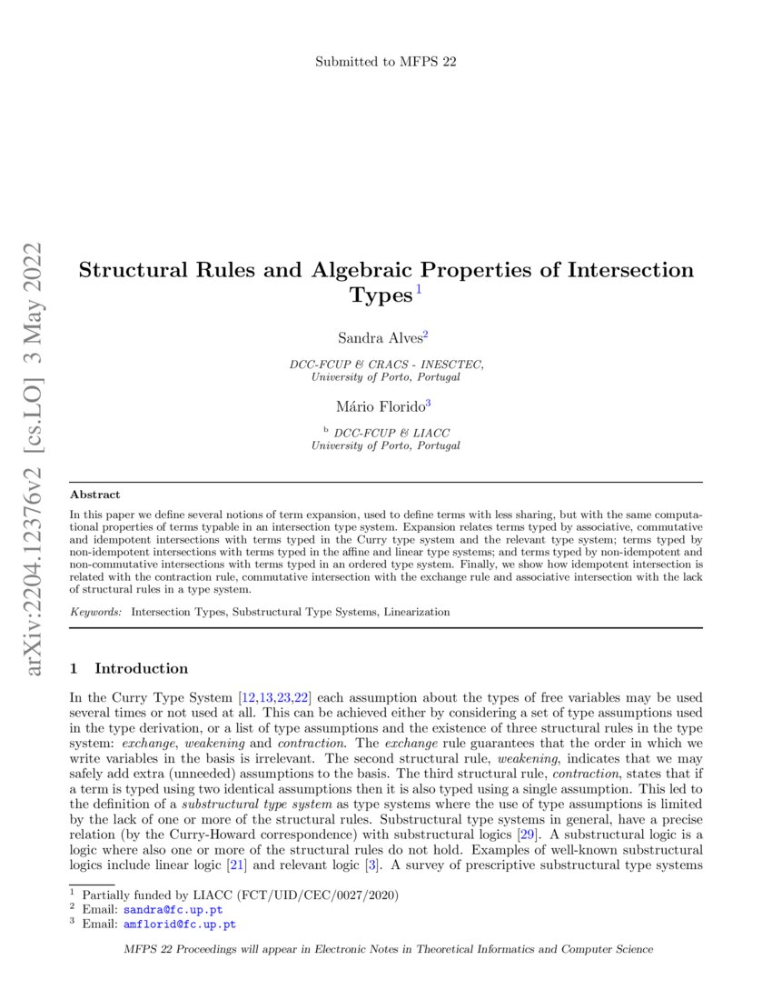 Structural Rules and Algebraic Properties of Intersection Types | DeepAI