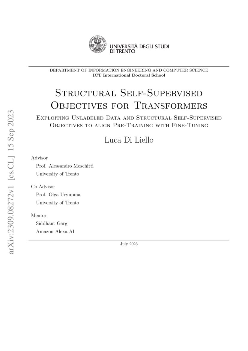 Structural Self-Supervised Objectives for Transformers | DeepAI Structural Self-Supervised Objectives for Transformers | DeepAI