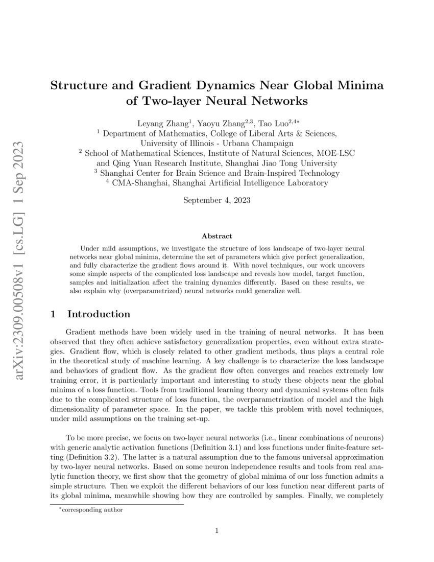 Structure And Gradient Dynamics Near Global Minima Of Two Layer Neural 2537