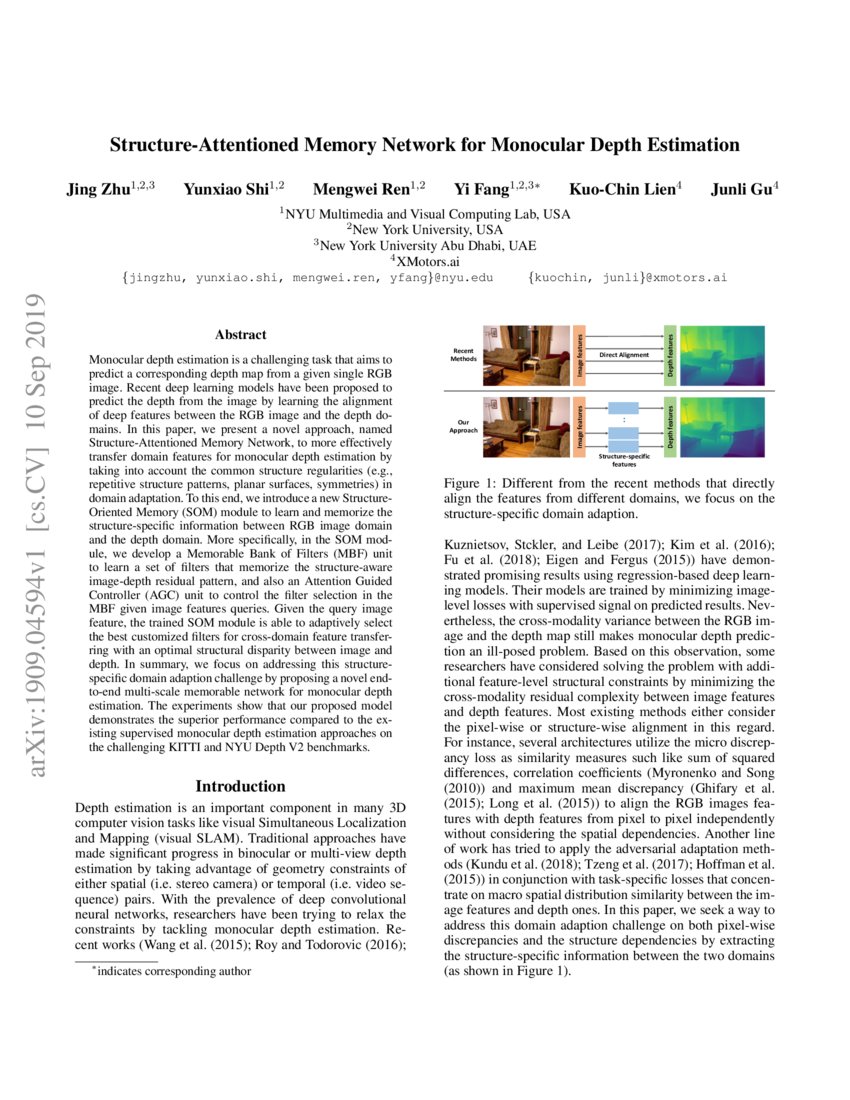 Structure-Attentioned Memory Network for Monocular Depth Estimation ...