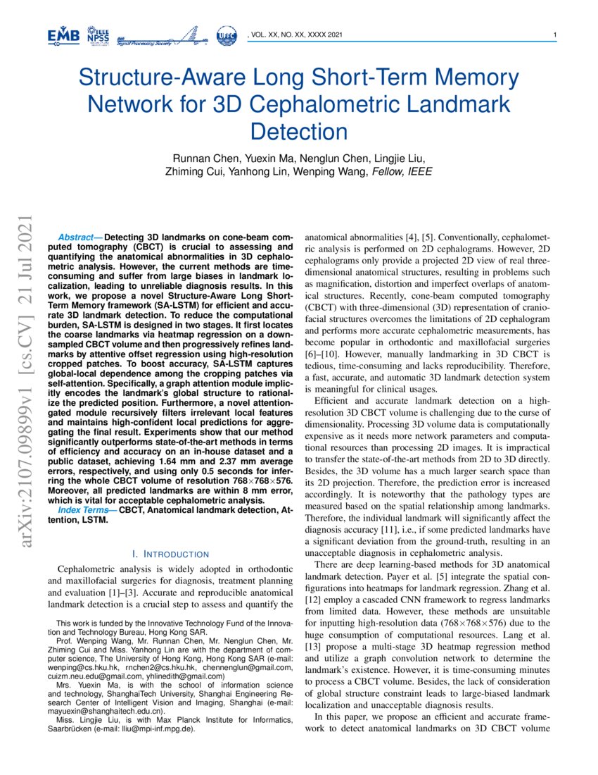 Structure-Aware Long Short-Term Memory Network for 3D Cephalometric Landmark Detection | DeepAI