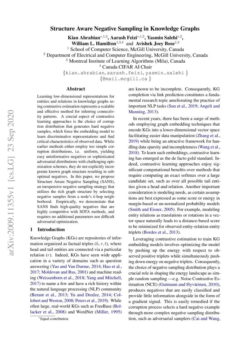 Structure Aware Negative Sampling in Knowledge Graphs | DeepAI
