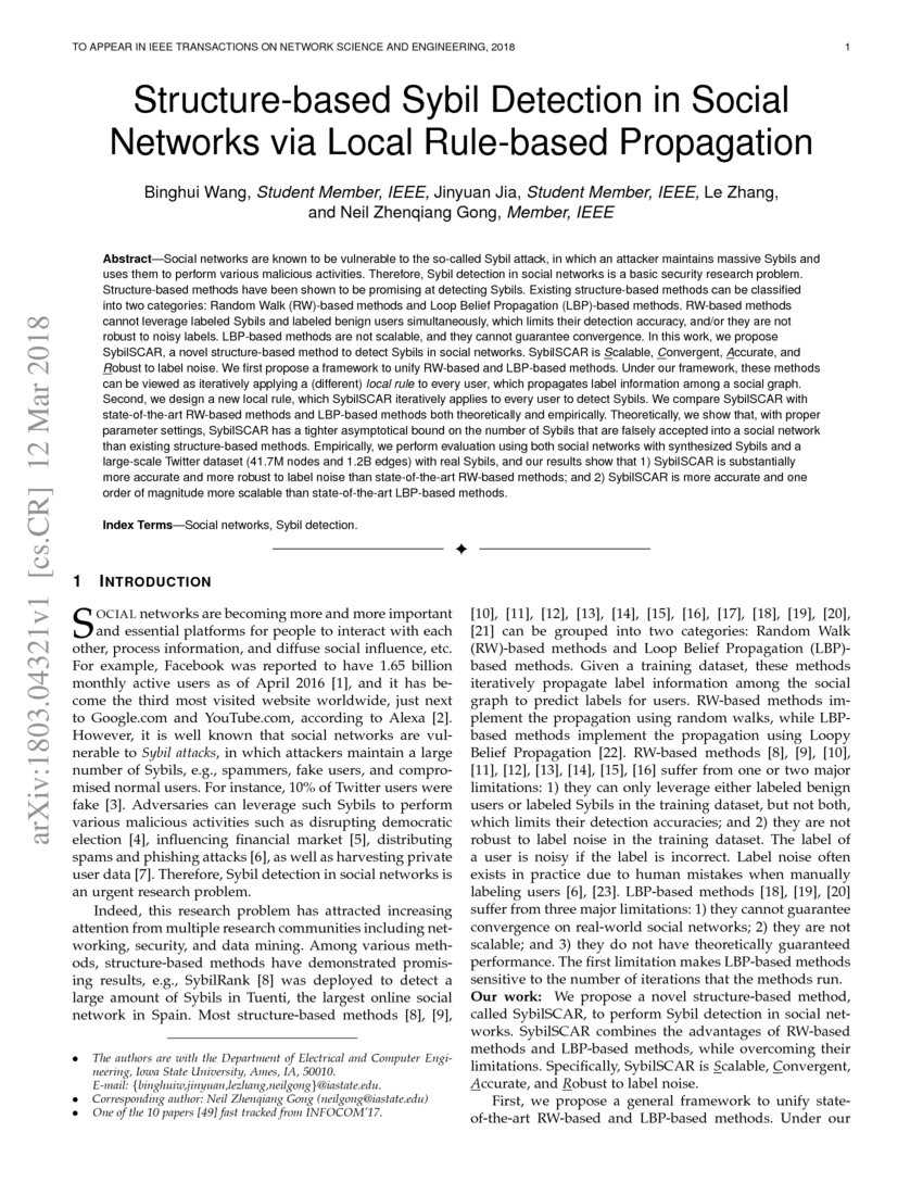 Structure Based Sybil Detection In Social Networks Via Local Rule Based Propagation Deepai