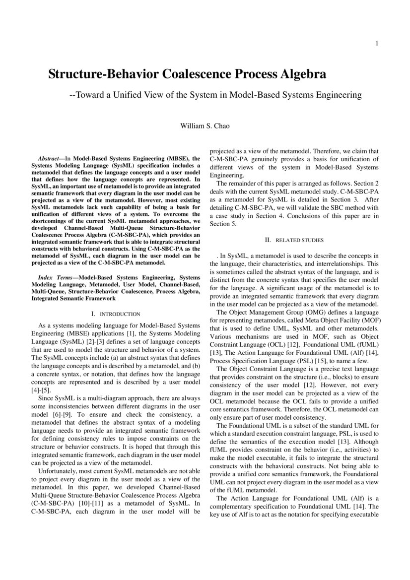 Structure-Behavior Coalescence Process Algebra – Toward a Unified View of the System in Model ...