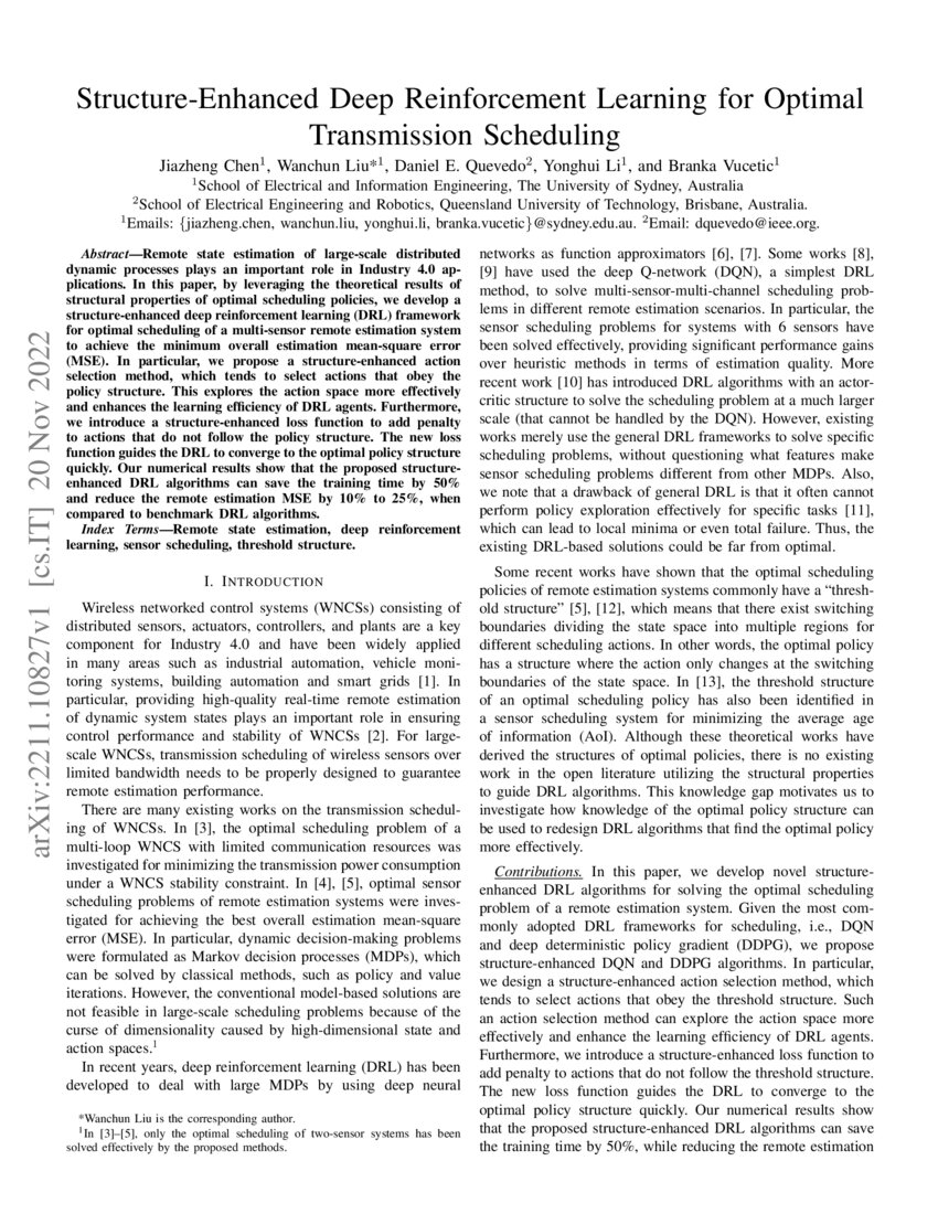 Structure Enhanced Deep Reinforcement Learning For Optimal Transmission Scheduling Deepai