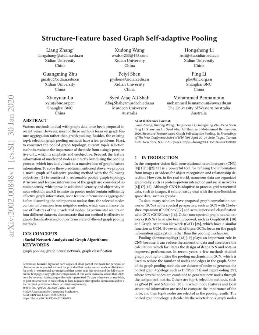 Structure-Feature based Graph Self-adaptive Pooling | DeepAI