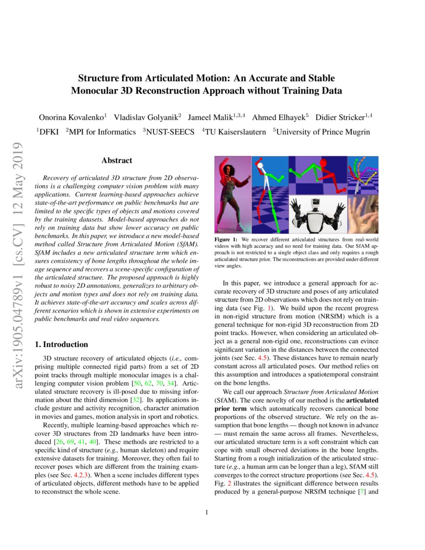 Structure from Articulated Motion: An Accurate and Stable Monocular 3D ...