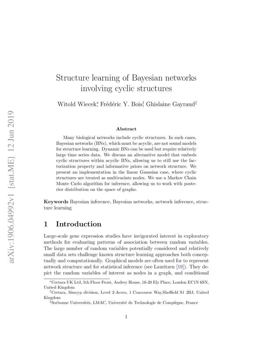 Structure learning of Bayesian networks involving cyclic structures | DeepAI