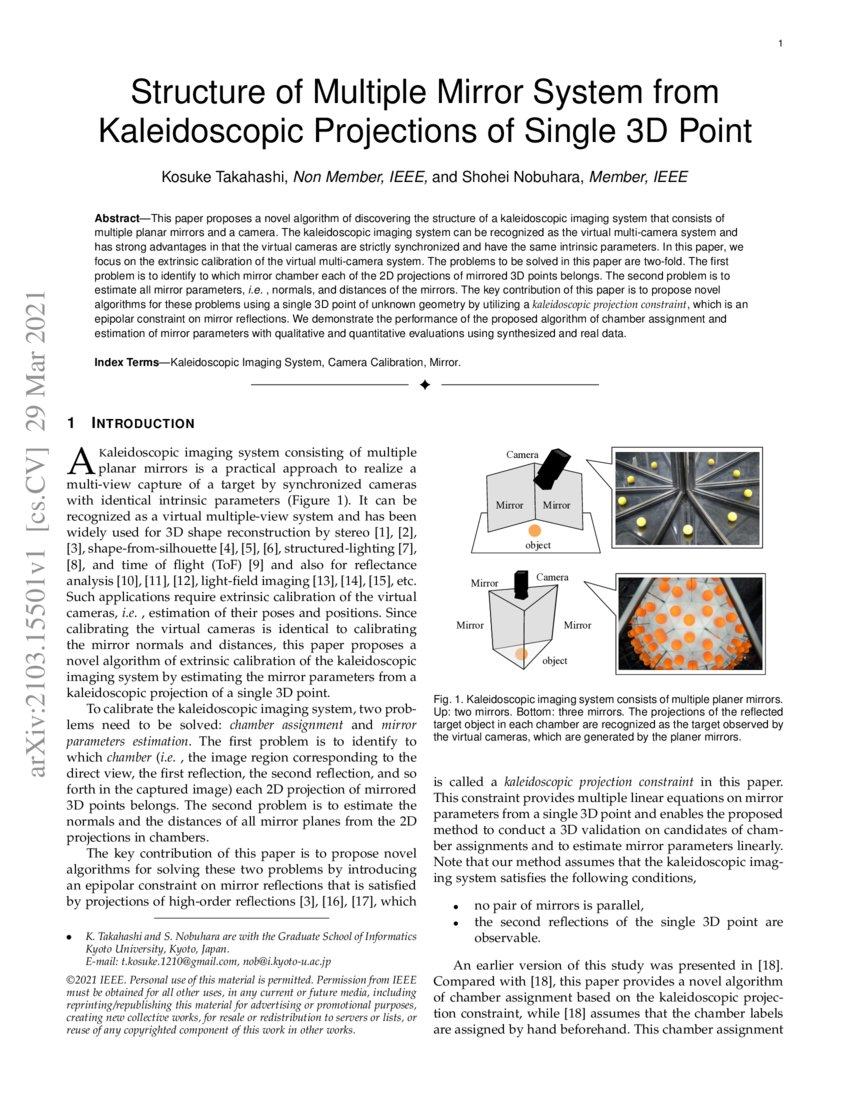 Structure of Multiple Mirror System from Kaleidoscopic Projections of Single 3D Point | DeepAI