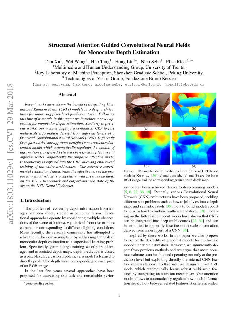 Structured Attention Guided Convolutional Neural Fields For Monocular Depth Estimation Deepai