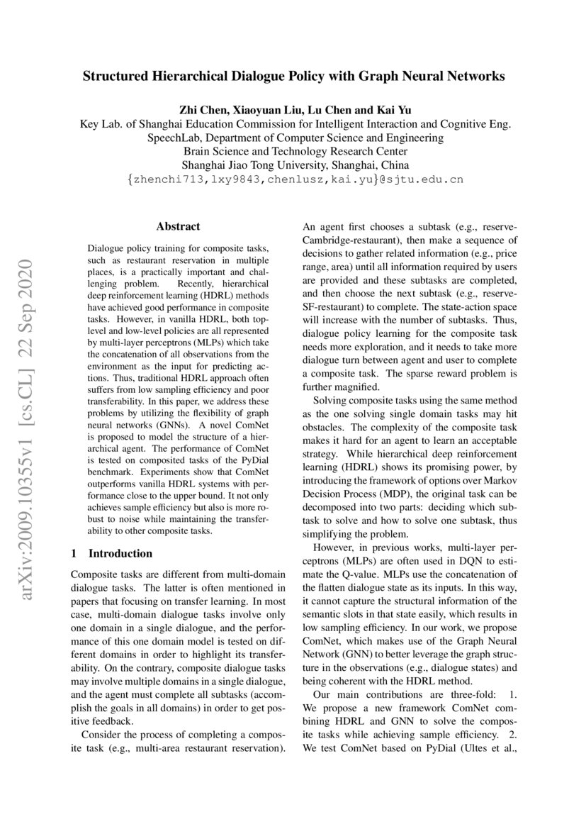 Structured Hierarchical Dialogue Policy With Graph Neural Networks Deepai
