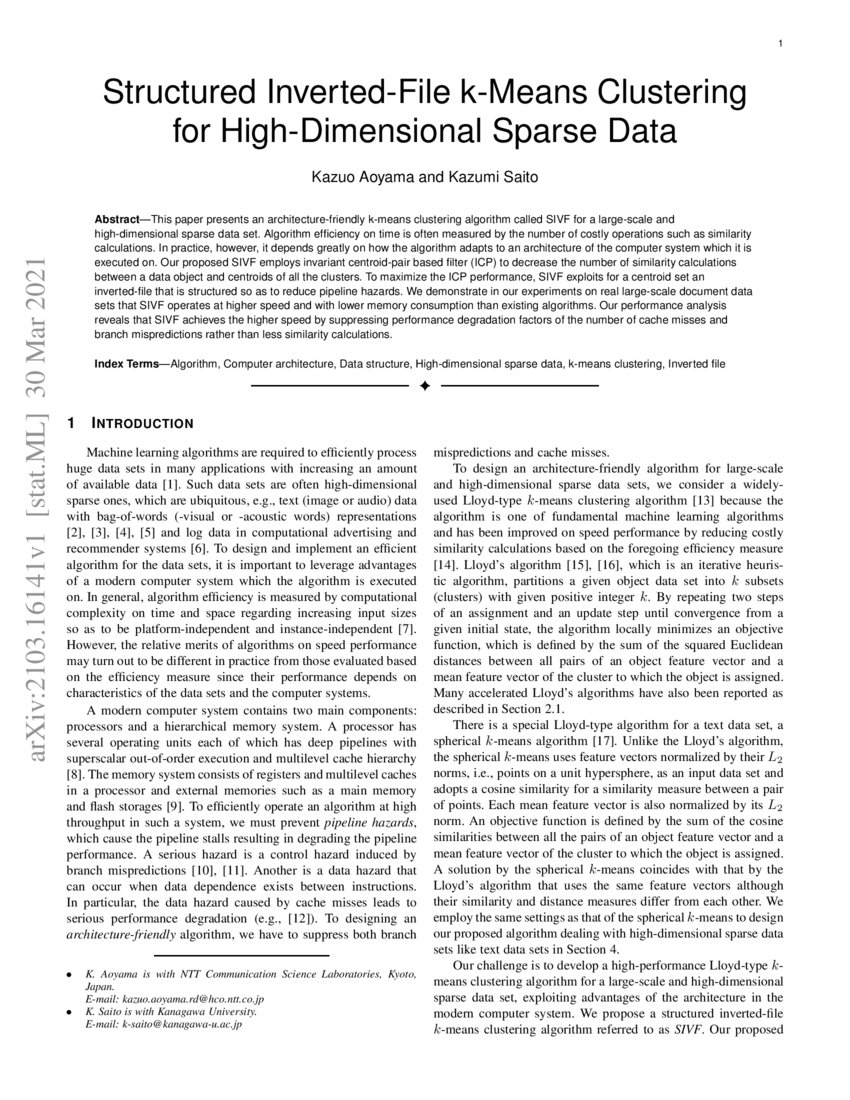 Structured Inverted-File k-Means Clustering for High-Dimensional Sparse Data | DeepAI