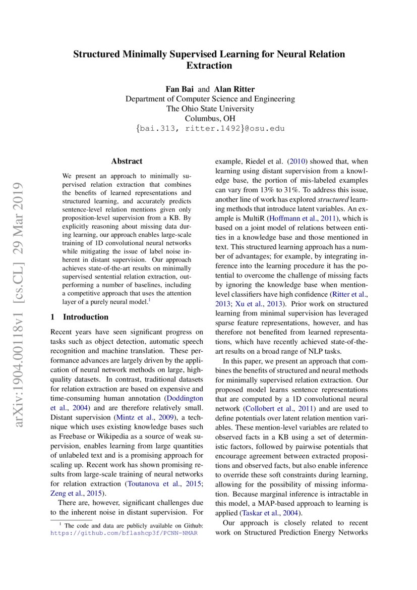 Structured Minimally Supervised Learning For Neural Relation Extraction