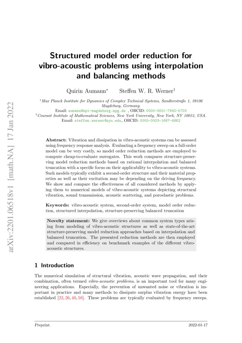 Structured Model Order Reduction For Vibro Acoustic Problems Using