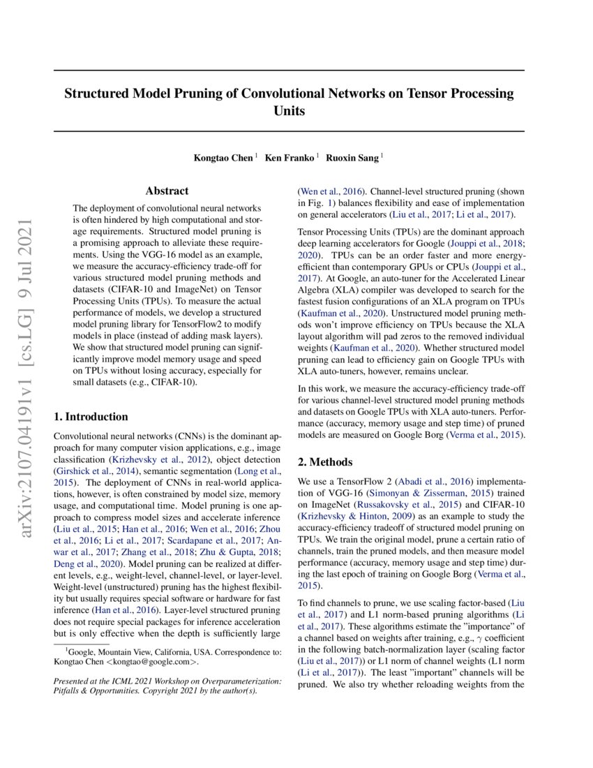Structured Model Pruning of Convolutional Networks on Tensor Processing ...