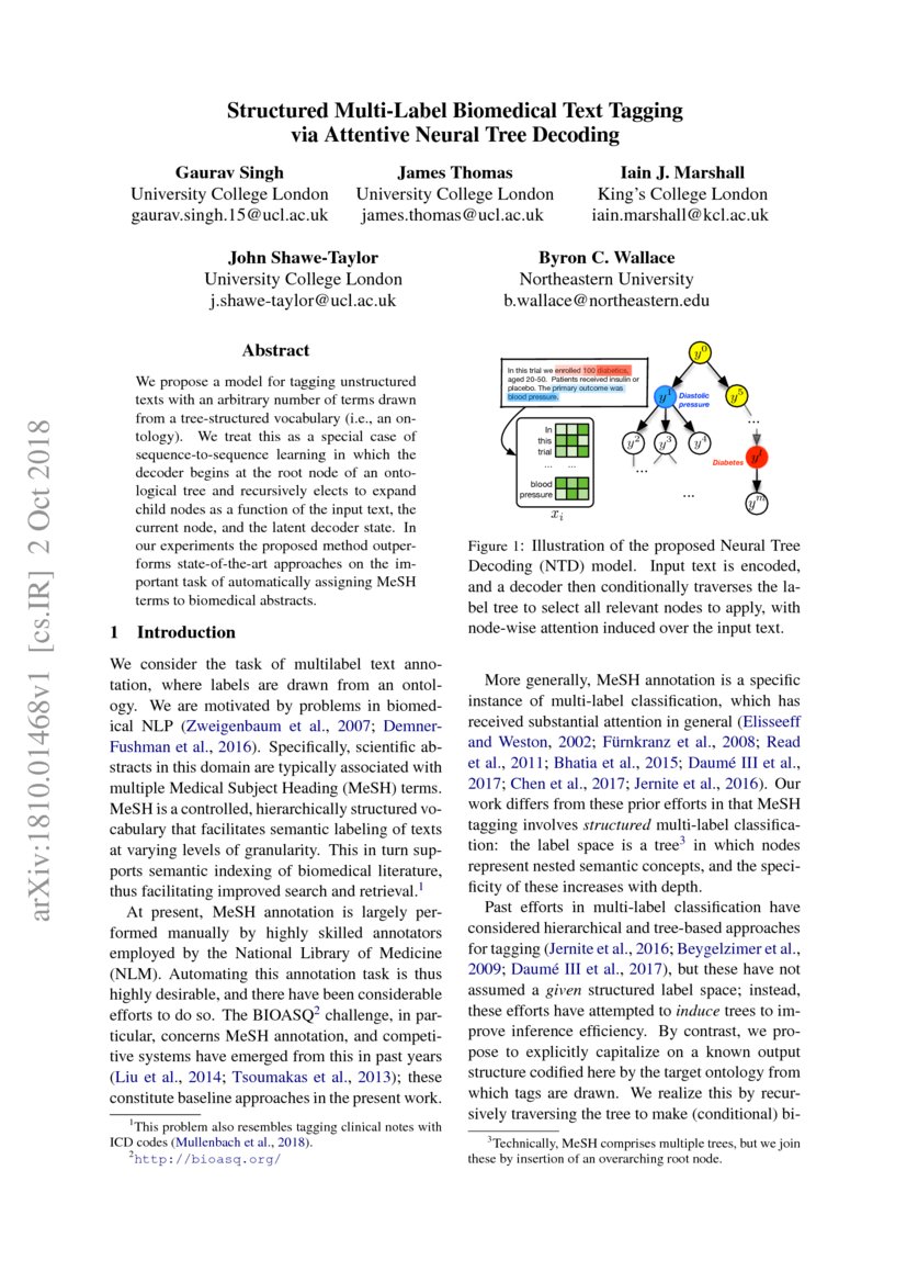 Structured Multi Label Biomedical Text Tagging Via Attentive Neural Tree Decoding Deepai