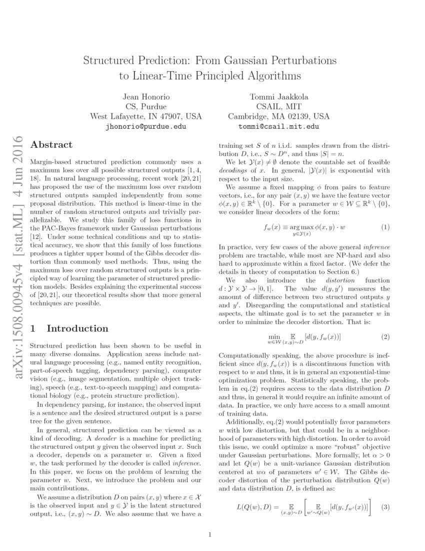 Structured Prediction: From Gaussian Perturbations to Linear-Time Principled Algorithms | DeepAI