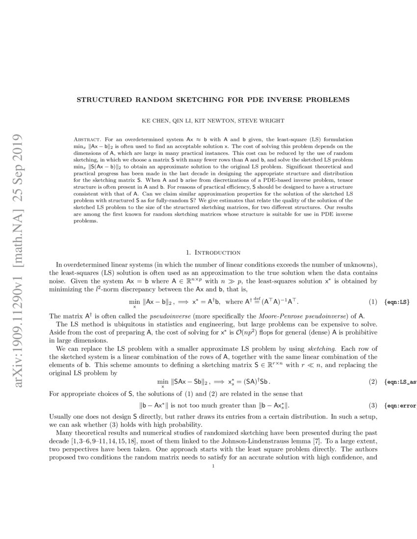 Structured Random Sketching For Pde Inverse Problems Deepai