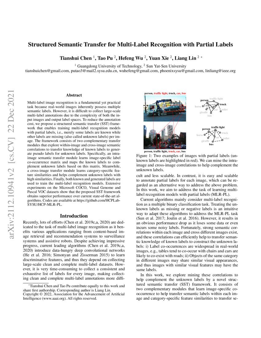 Structured Semantic Transfer for Multi-Label Recognition with Partial Labels | DeepAI