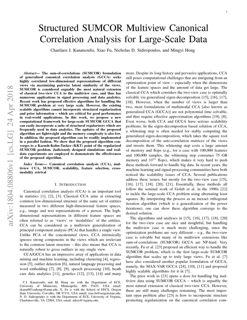 Structured SUMCOR Multiview Canonical Correlation Analysis for Large-Scale Data | DeepAI