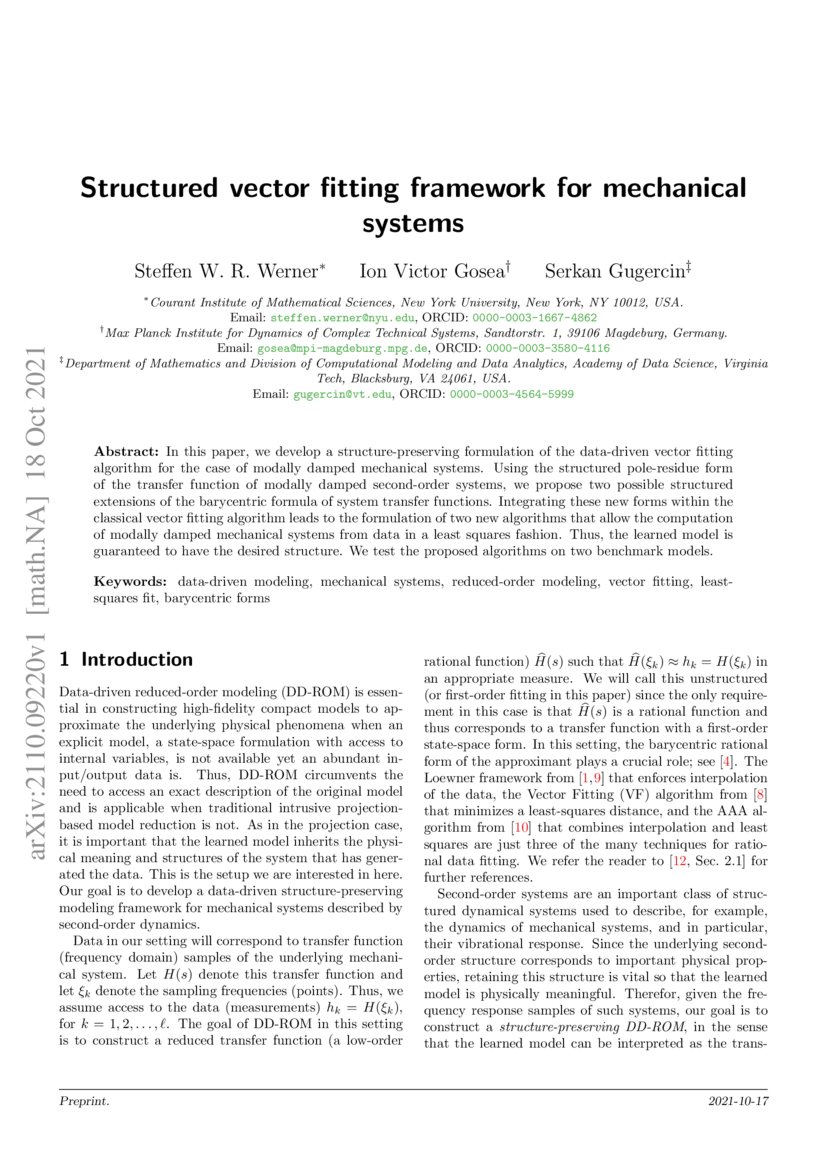 Structured vector fitting framework for mechanical systems | DeepAI