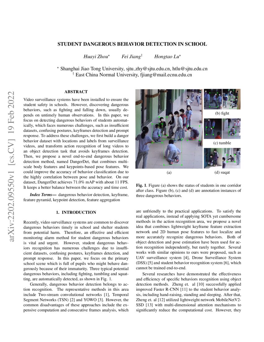 student dangerous behavior detection in school | DeepAI