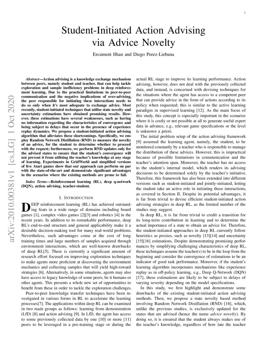 Student-Initiated Action Advising via Advice Novelty | DeepAI