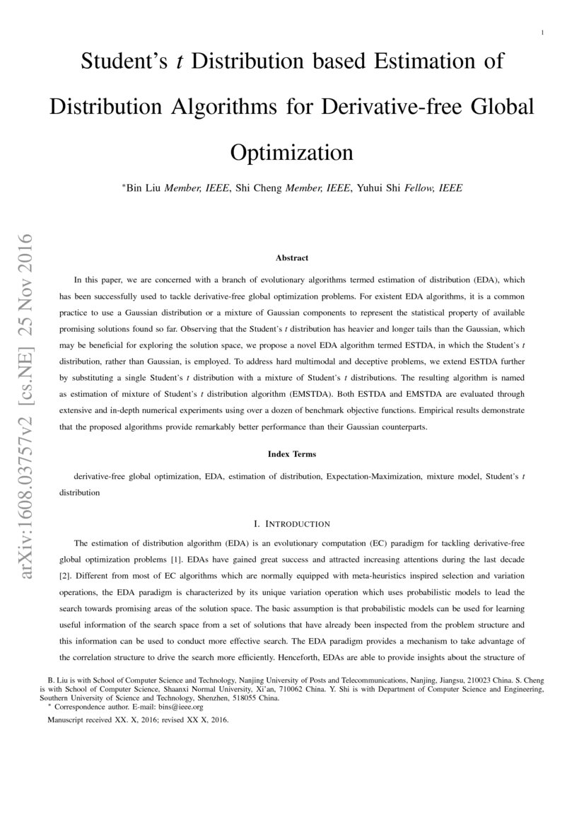 Student's t Distribution based Estimation of Distribution Algorithms for Derivative-free Global ...