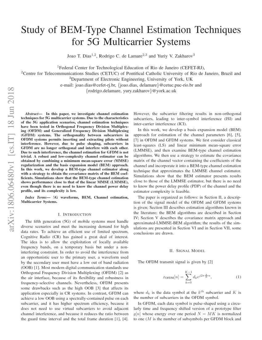 Study of BEM-Type Channel Estimation Techniques for 5G Multicarrier ...