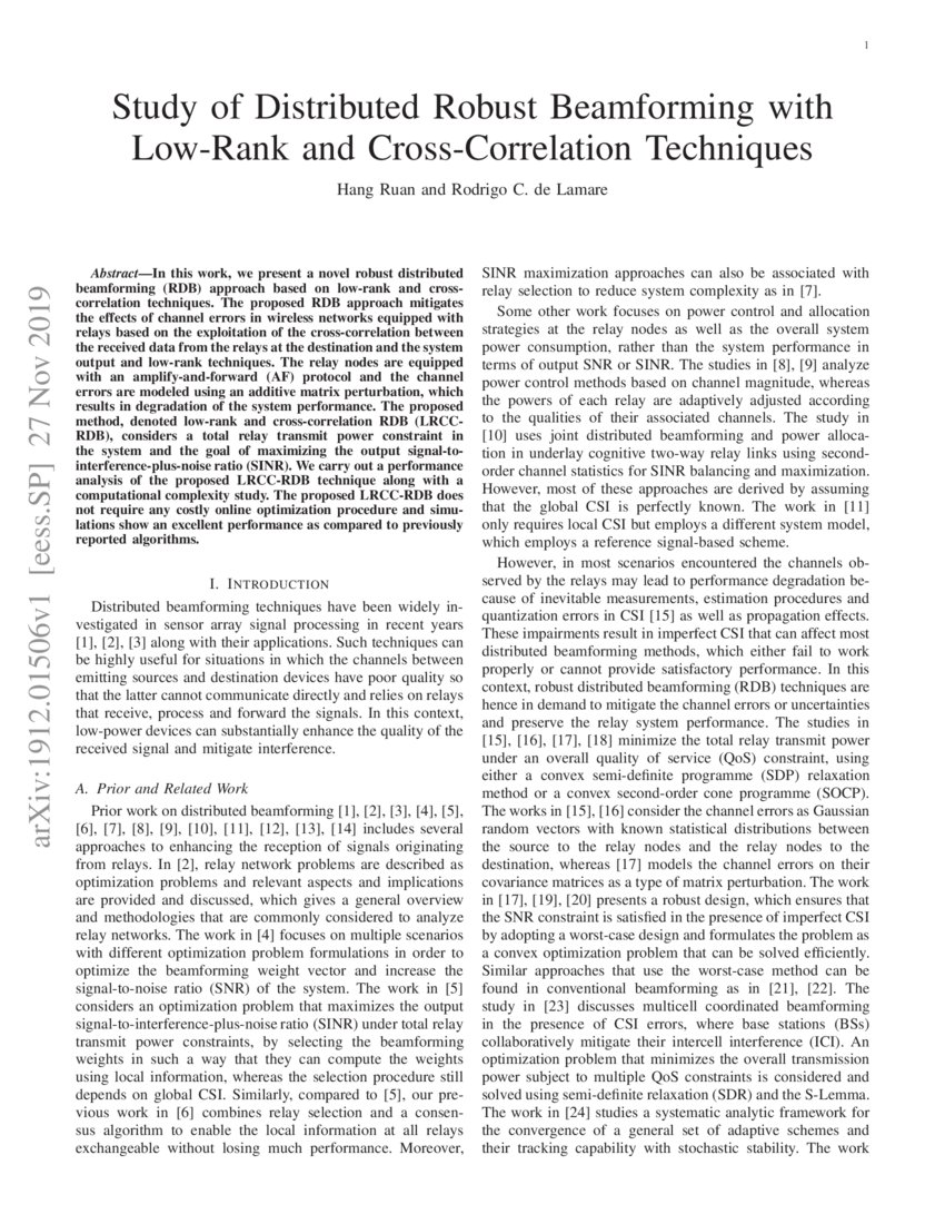 Study of Distributed Robust Beamforming with Low-Rank and Cross-Correlation Techniques | DeepAI