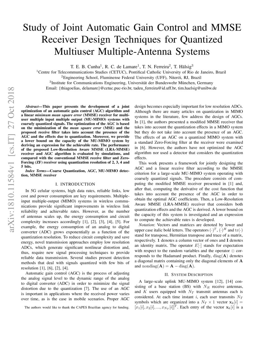 Study of Joint Automatic Gain Control and MMSE Receiver Design ...