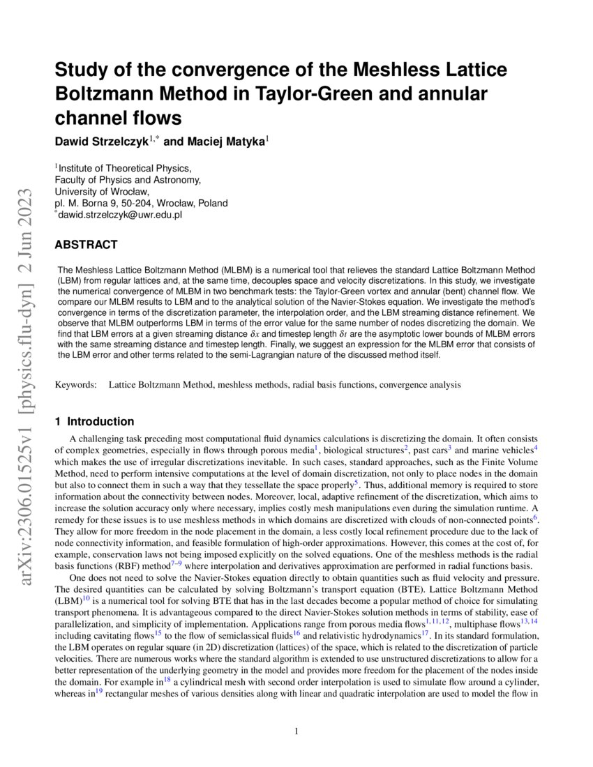 Study of the convergence of the Meshless Lattice Boltzmann Method in Taylor-Green and annular ...