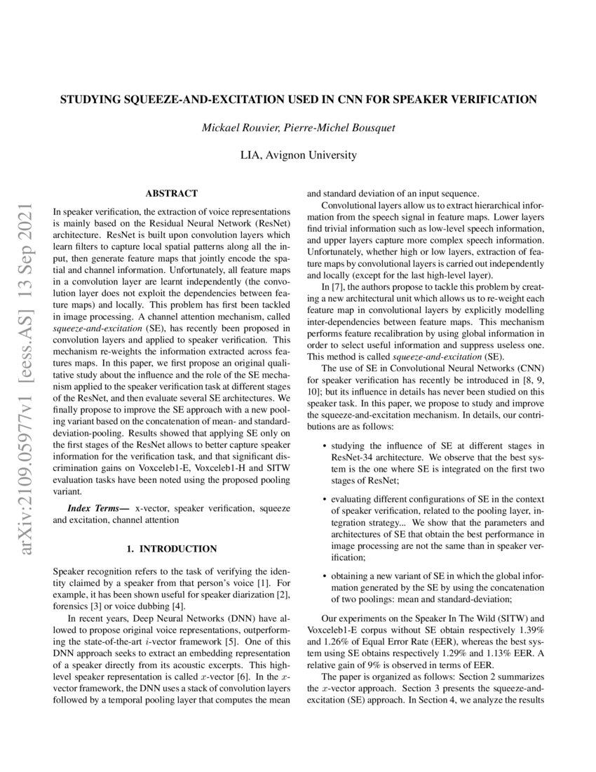 Studying Squeeze and excitation Used In CNN For Speaker Verification 