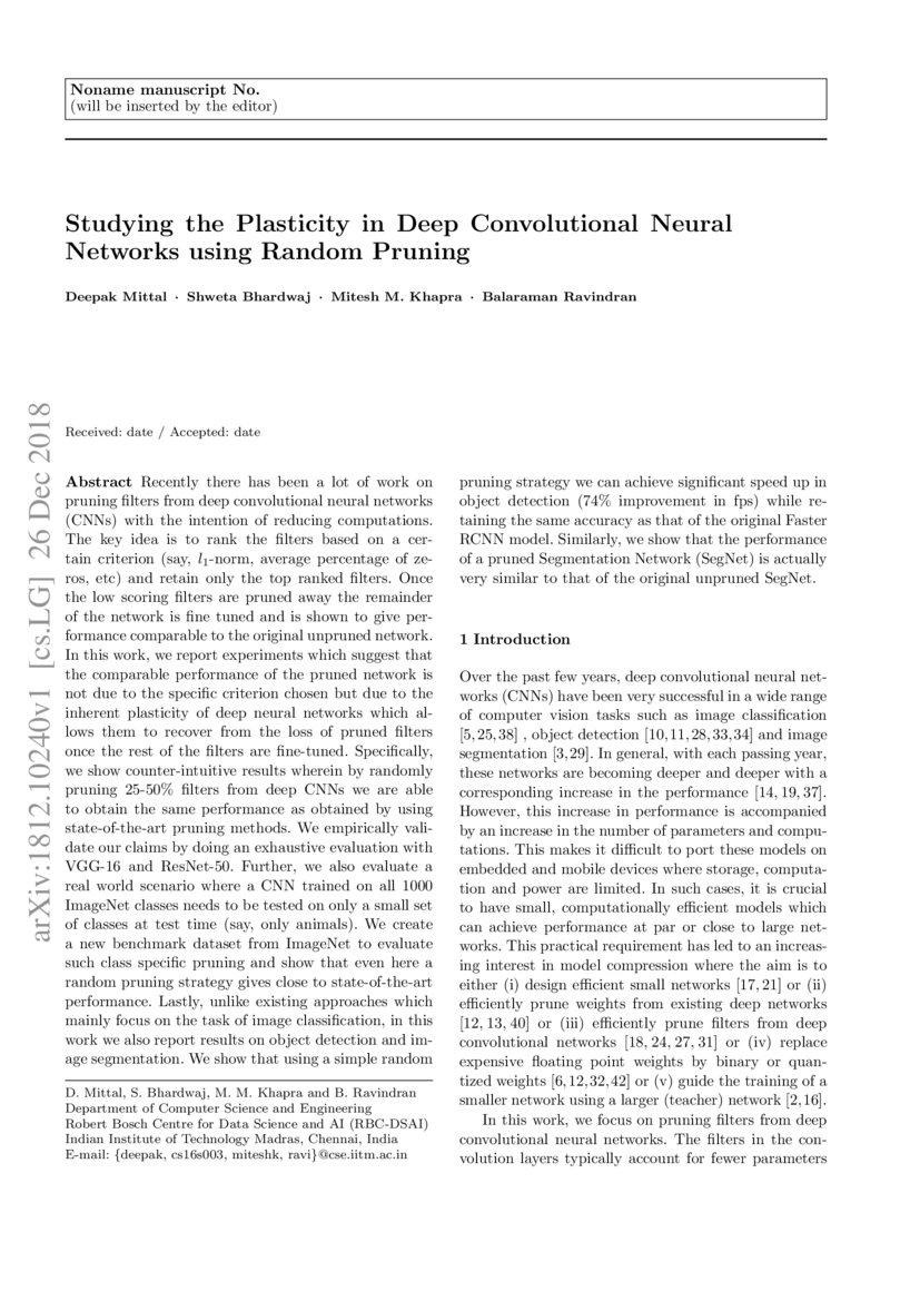 Studying the Plasticity in Deep Convolutional Neural Networks using Random Pruning | DeepAI