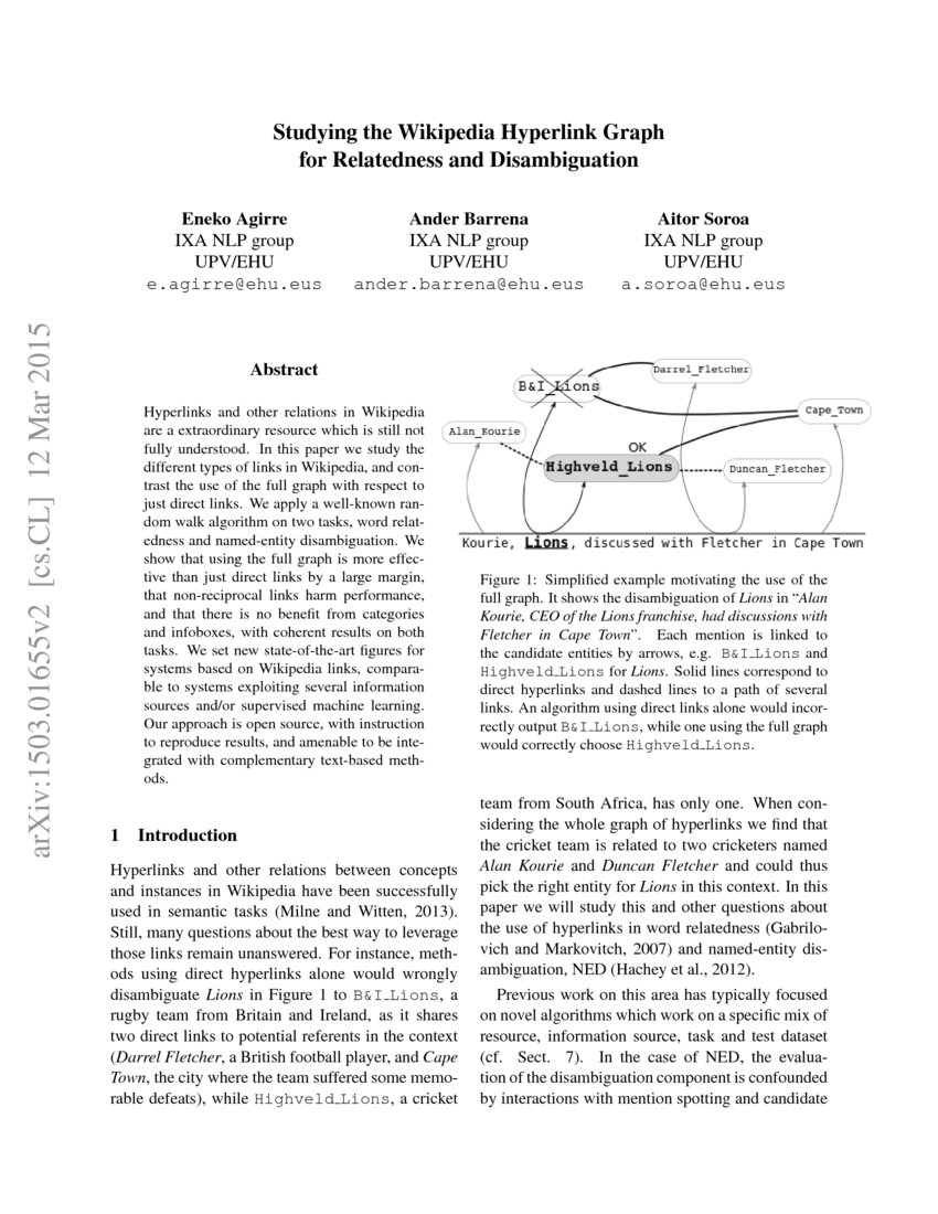 Studying the Wikipedia Hyperlink Graph for Relatedness and ...