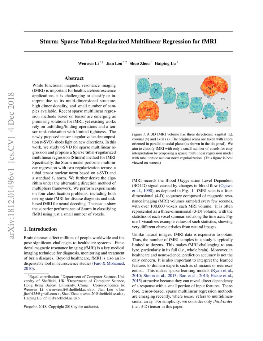 Sturm: Sparse Tubal-Regularized Multilinear Regression for fMRI | DeepAI