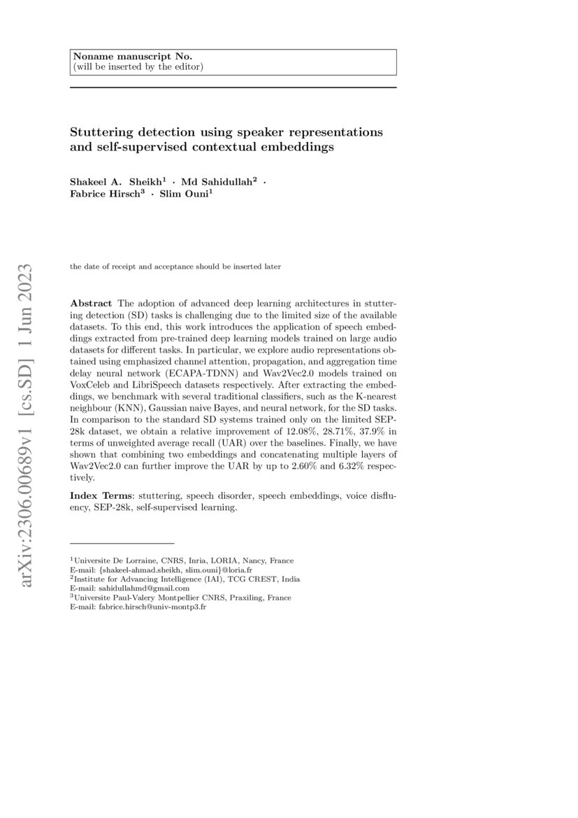 Stuttering Detection Using Speaker Representations And Self Supervised
