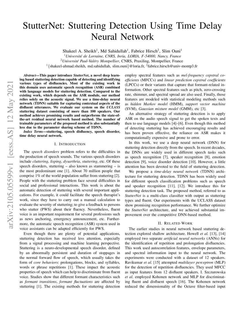 Stutternet Stuttering Detection Using Time Delay Neural Network Deepai