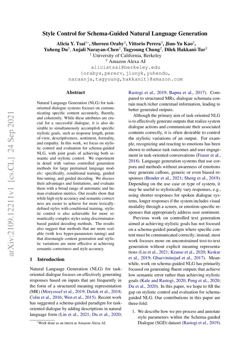 Style Control for Schema-Guided Natural Language Generation | DeepAI