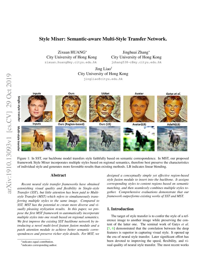 Style Mixer: Semantic-aware Multi-Style Transfer Network | DeepAI