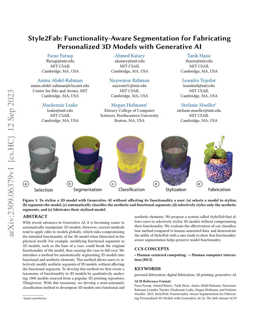 Style2Fab: Functionality-Aware Segmentation for Fabricating Personalized 3D Models with ...