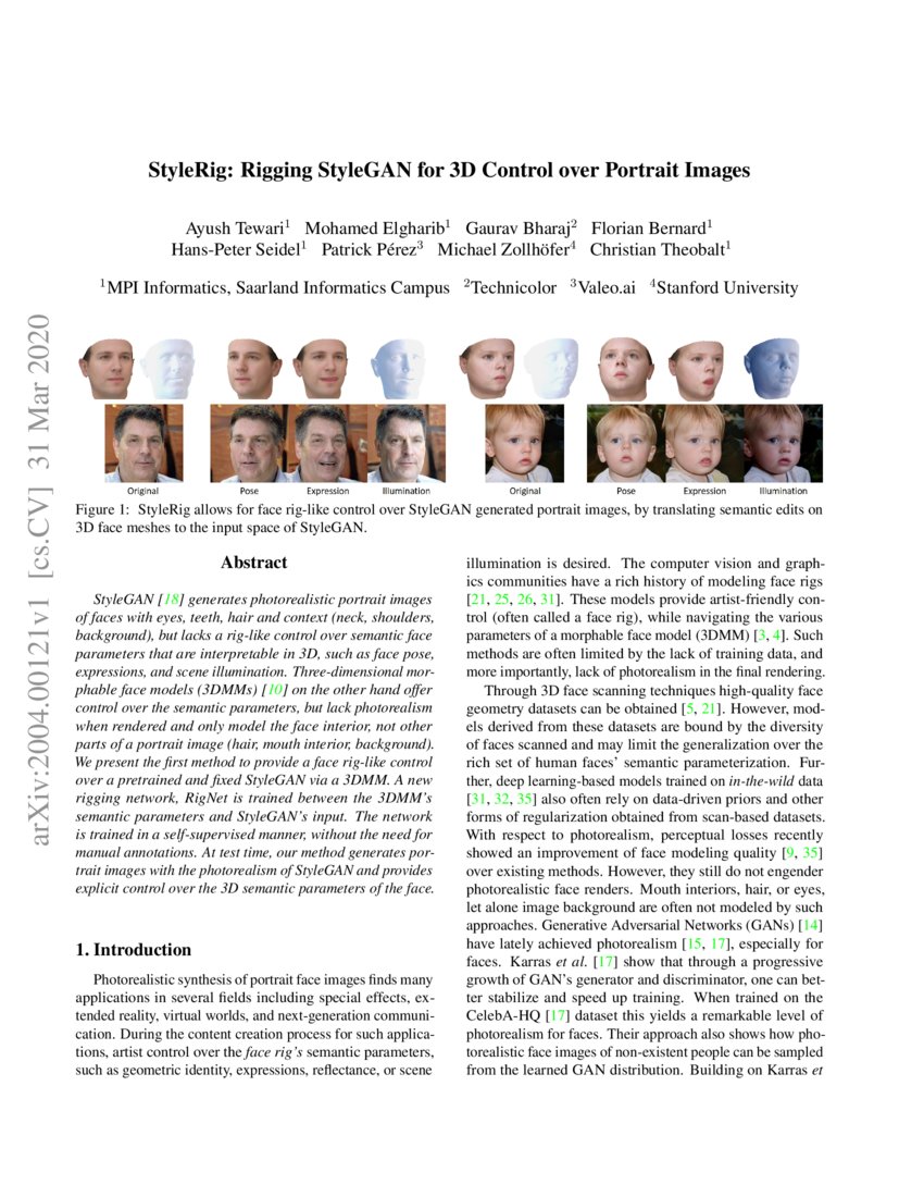 StyleRig: Rigging StyleGAN for 3D Control over Portrait Images | DeepAI
