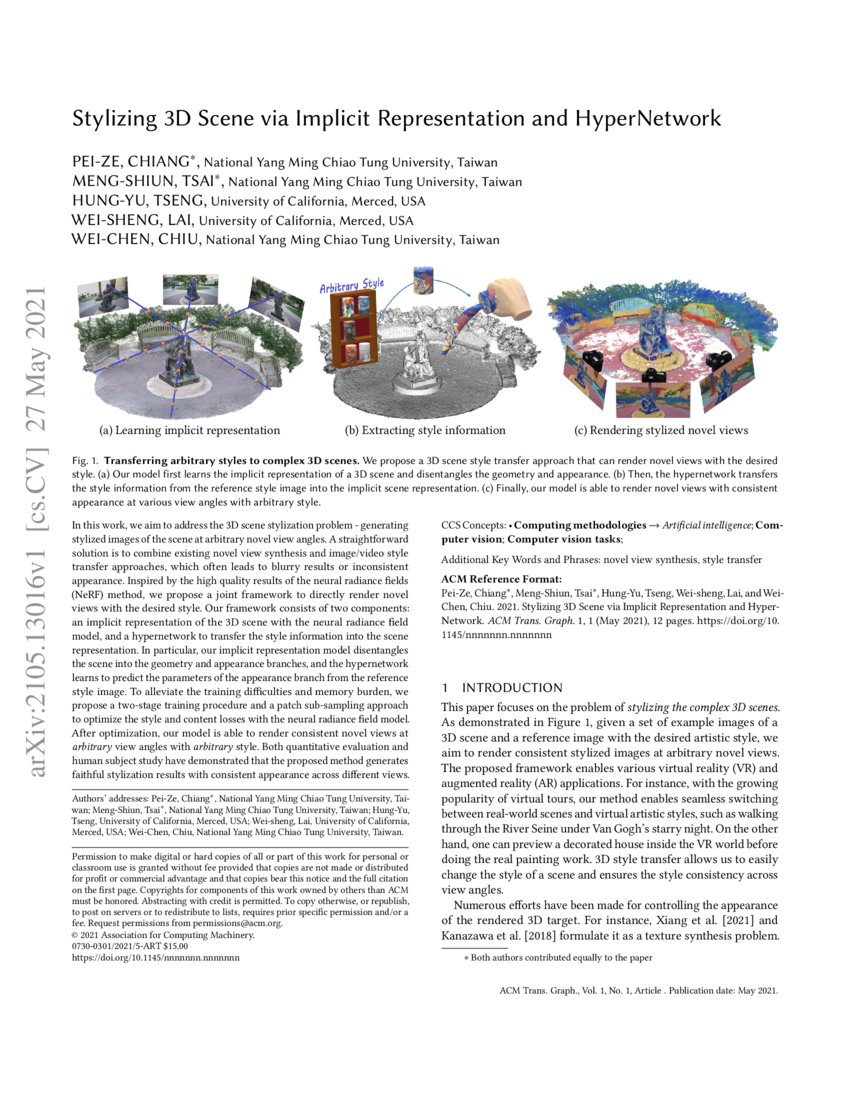 Stylizing 3D Scene via Implicit Representation and HyperNetwork | DeepAI