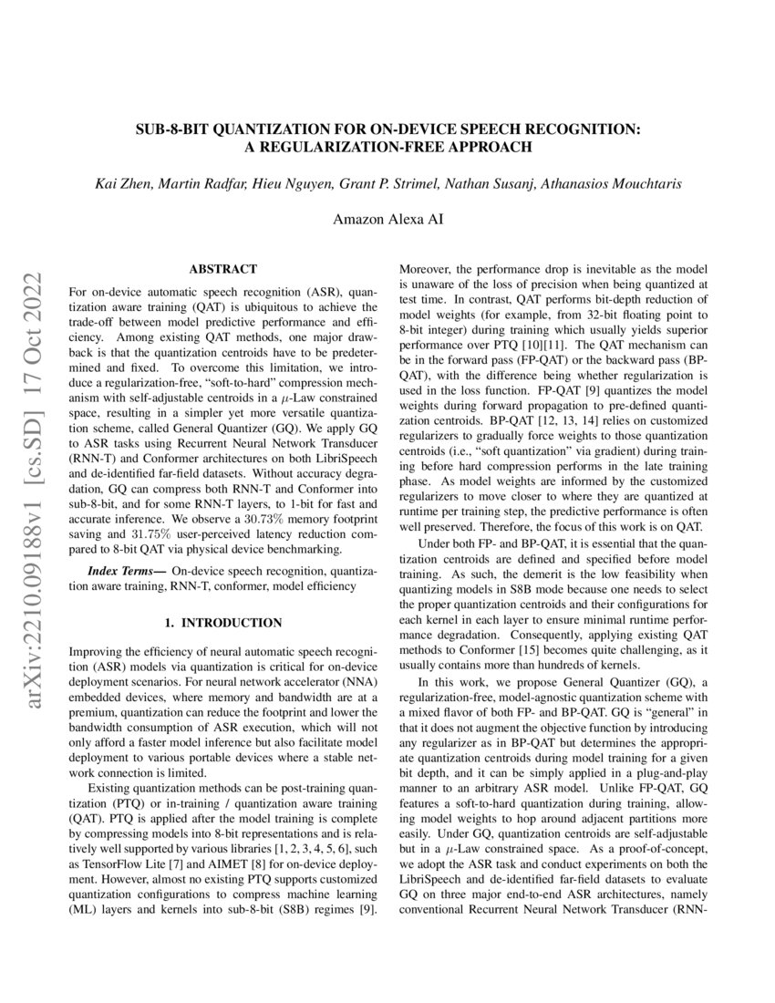 Sub-8-bit quantization for on-device speech recognition: a regularization-free approach | DeepAI