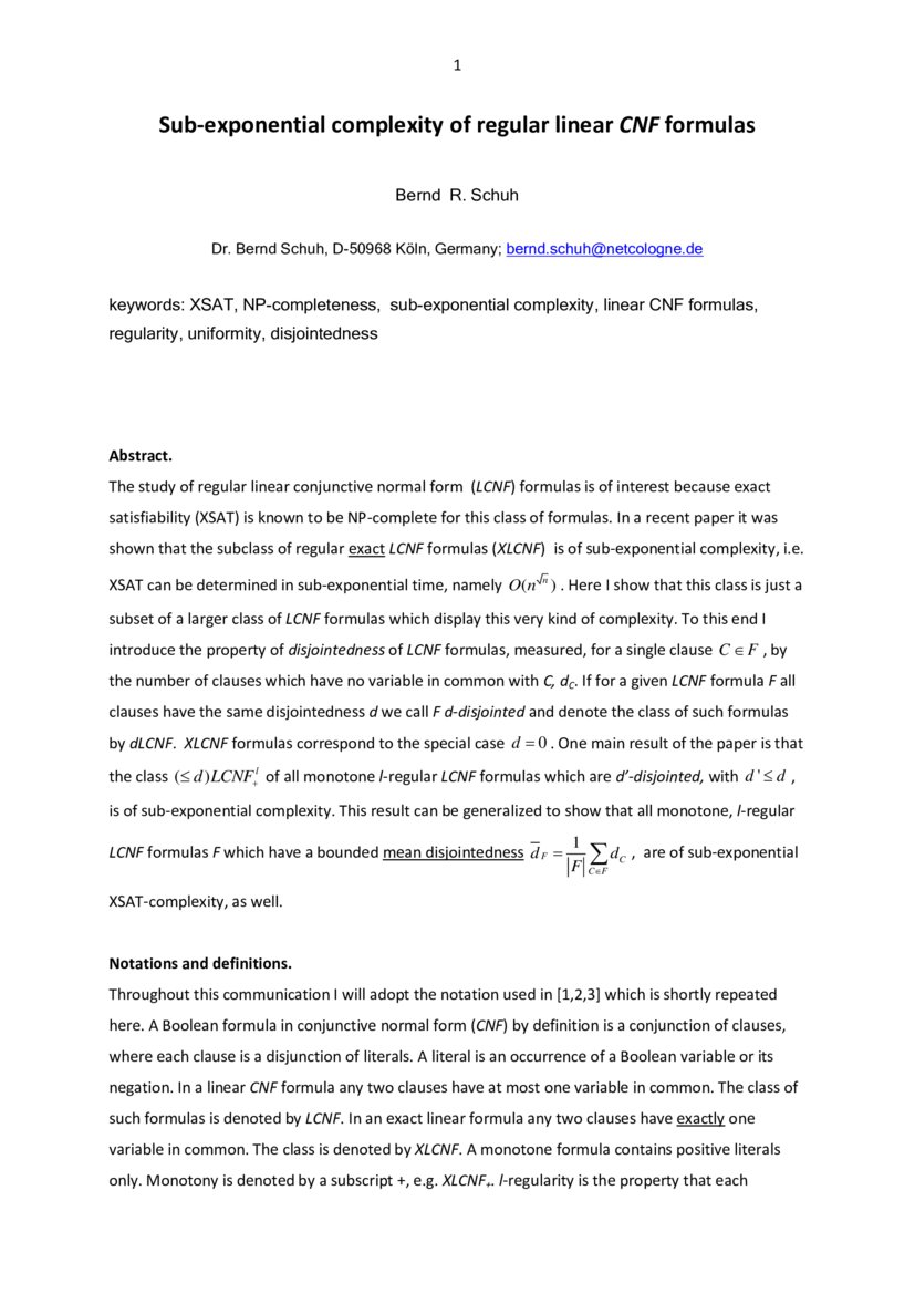 Sub-exponential complexity of regular linear CNF formulas | DeepAI