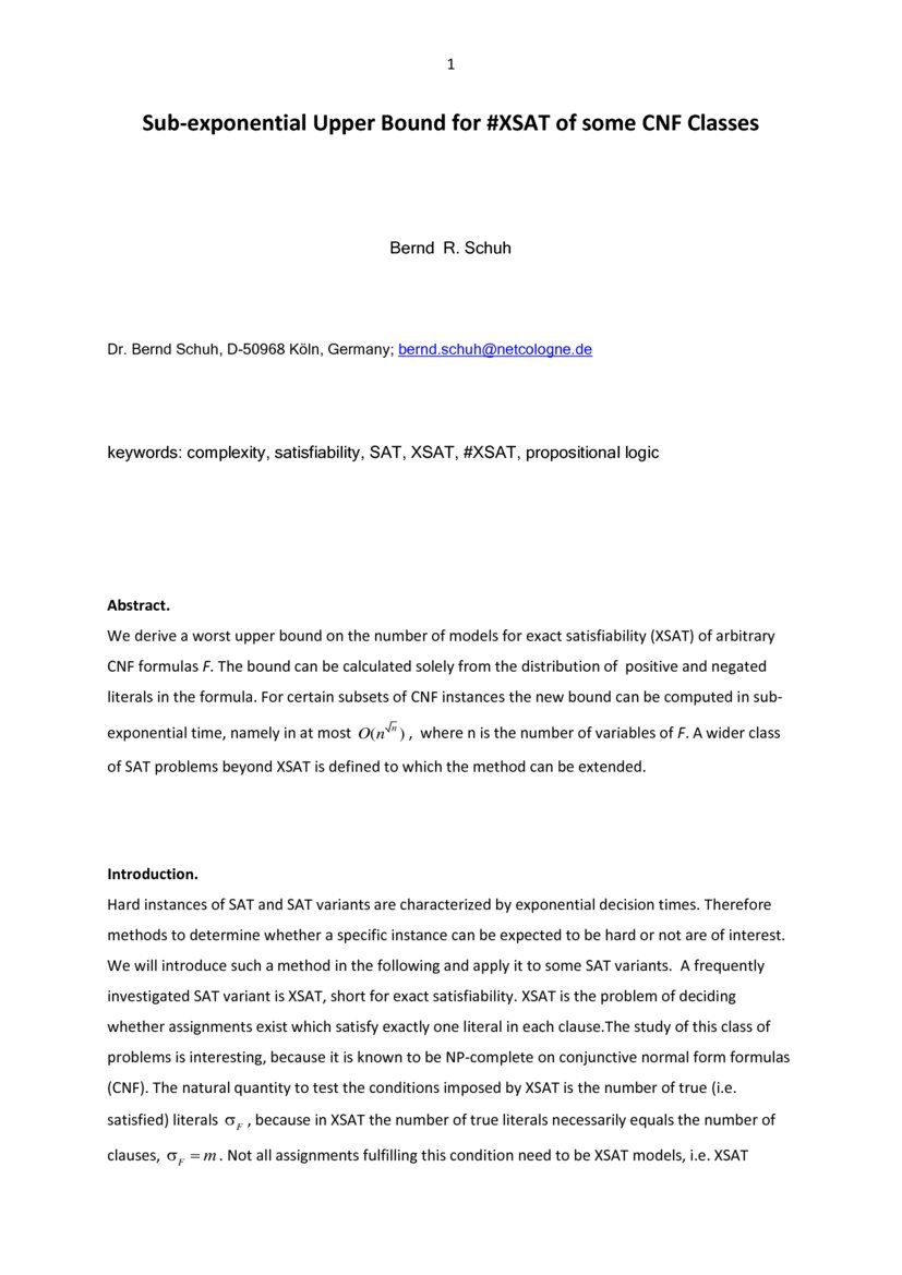 Sub-exponential Upper Bound for #XSAT of some CNF Classes | DeepAI