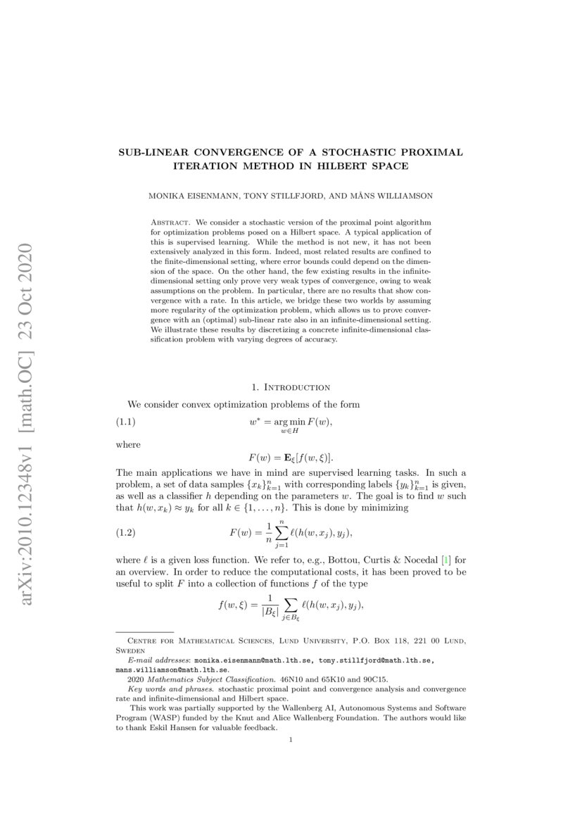 Sub Linear Convergence Of A Stochastic Proximal Iteration Method In Hilbert Space Deepai