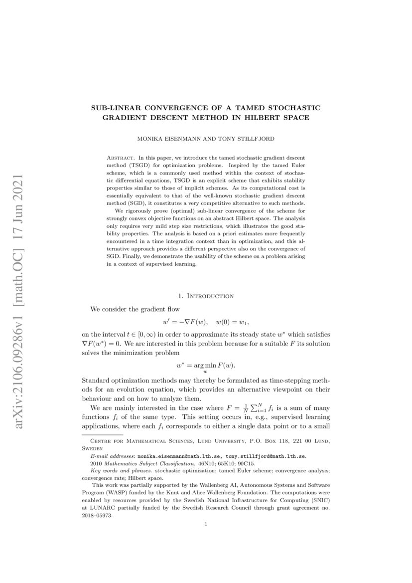 Sub Linear Convergence Of A Tamed Stochastic Gradient Descent Method In