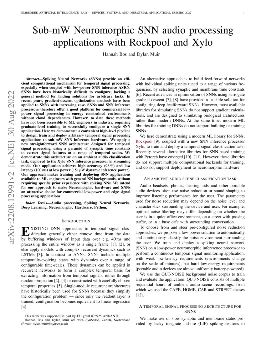 Sub-mW Neuromorphic SNN audio processing applications with Rockpool and ...