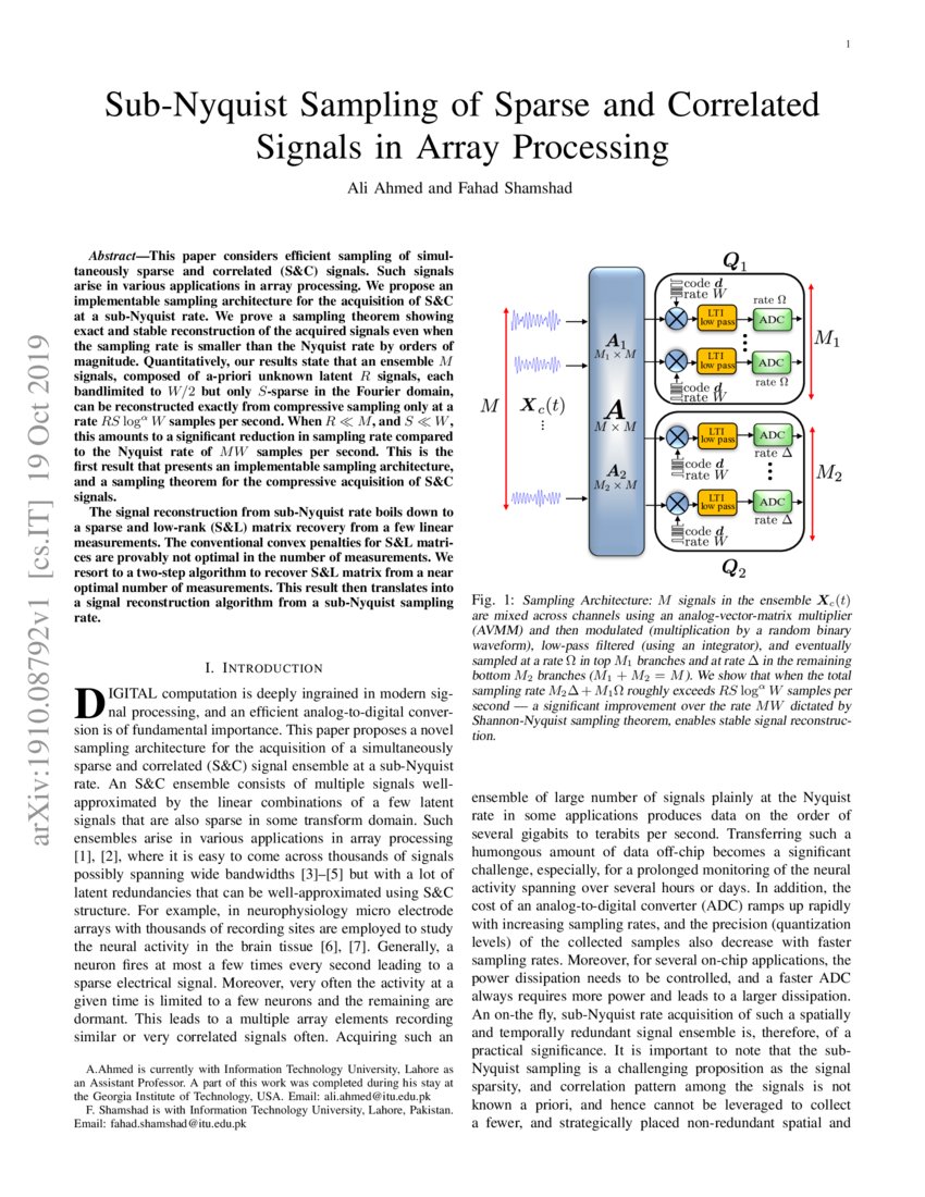 Sub-Nyquist Sampling of Sparse and Correlated Signals in Array ... Sub-Nyquist Sampling of Sparse and Correlated Signals in Array ...
